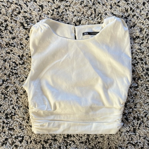 Zara | Tops | Zara Ruched Asymmetrical Crop Topsmall White | Poshmark